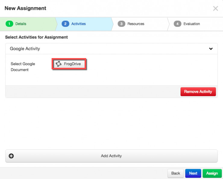 Google Activity Widget within Assignments :: Frog | Schools & Education