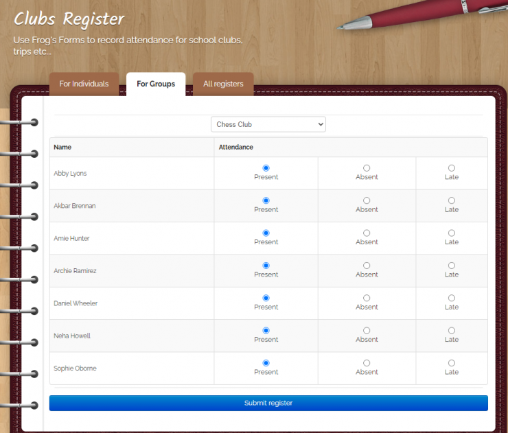 Form Register :: Frog | Schools & Education